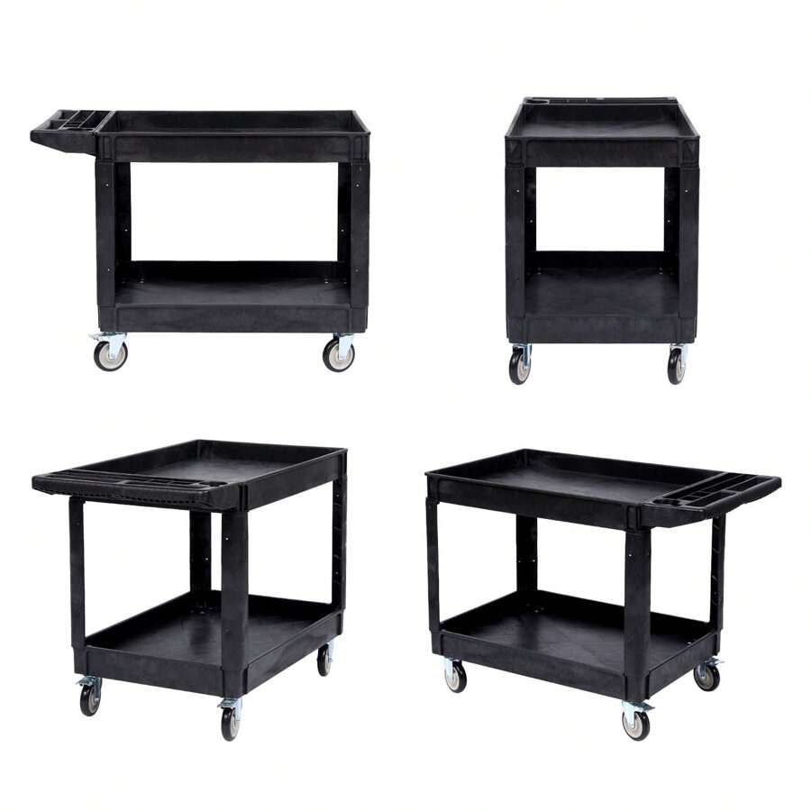 Utility Service Cart 2 Shelf 550lbs Heavy Duty Plastic Rolling Utility