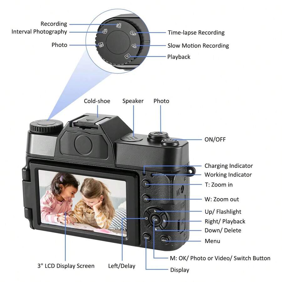 Digital Camera, Auto Focus 4K 48MP Camera 16X Zoom Compact 3.0 Inch 180 ...