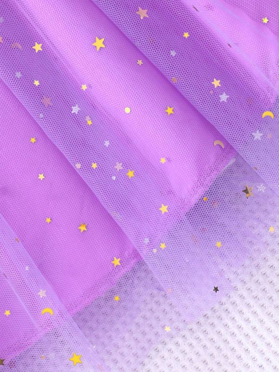 Girls Long Sleeve Fish Scale, Bow & Mesh Cute Dress | SHEIN USA