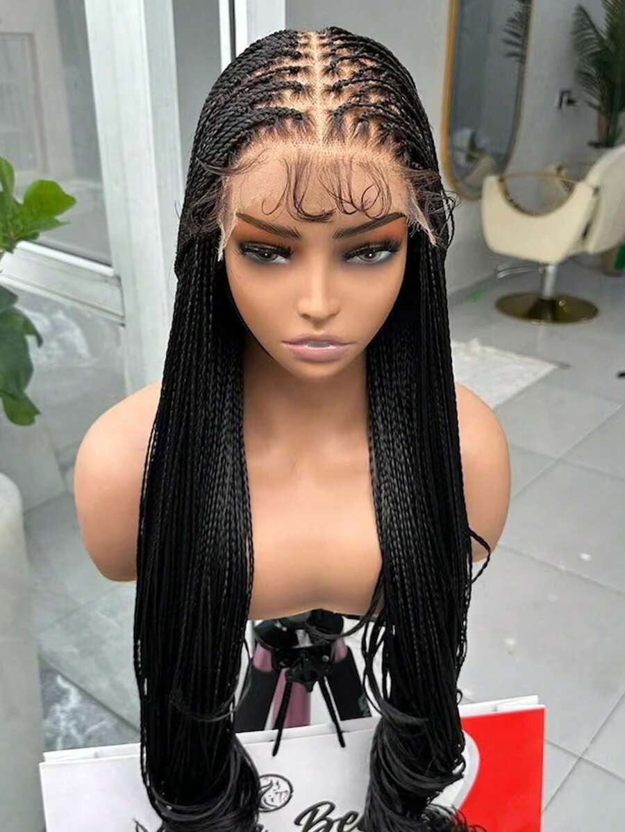 36inch Crochet Box Braids Lace Front Wigs For Black Women, Lace Edging ...