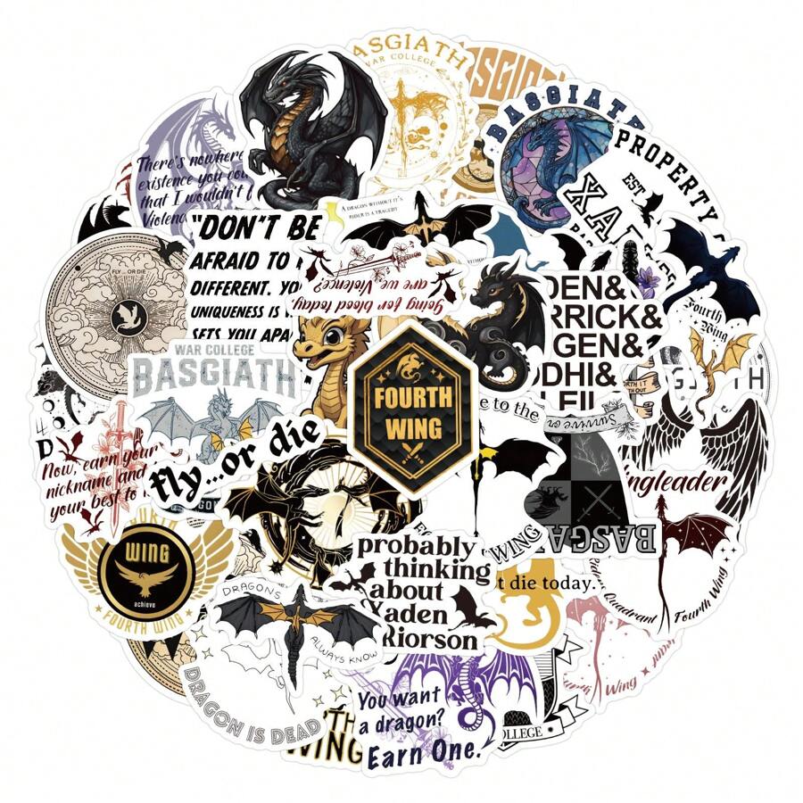 50 Sheets Fourth Wing Stickers Waterproof Dragon Rider Stickers For ...