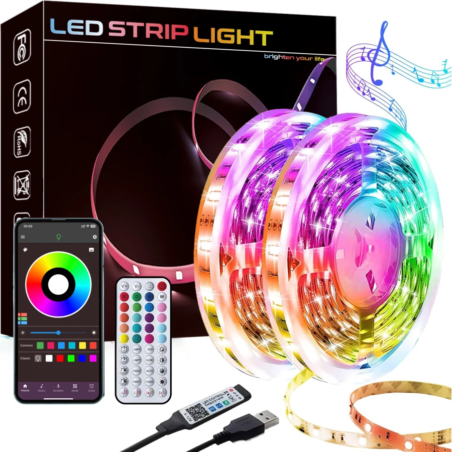 HBOWMDJIA 3ft-100ft Led Strip Lights With Music Sync Color Change, With ...