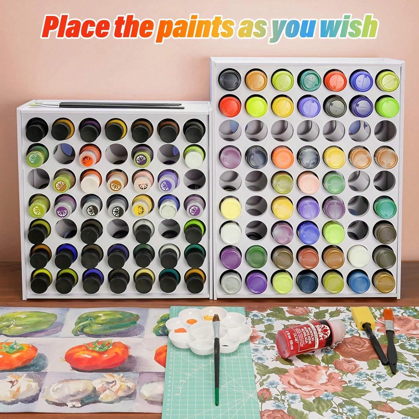 49-Hole Premium Paint Organizer Rack - Vertical Storage, Detachable ...