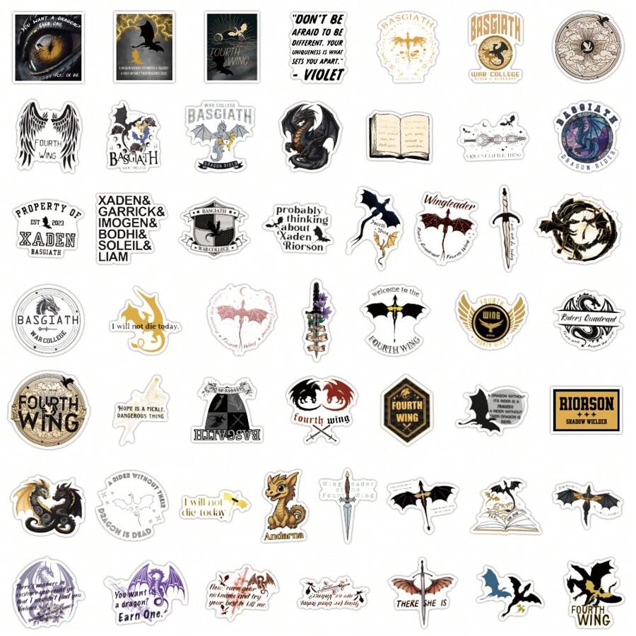 50 Sheets Fourth Wing Stickers Dragon Rider Stickers For Water Bottle ...