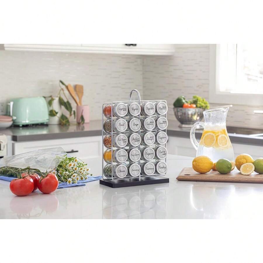 20 Jar Spice Rack Stainless Steel Filled With Spices - Standing Rack ...