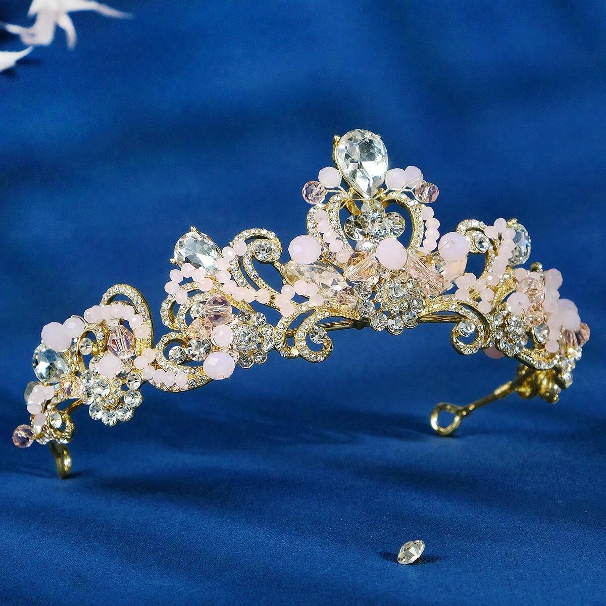 1 pieza La elegante y dulce corona de aleación de cristal rosa de ...