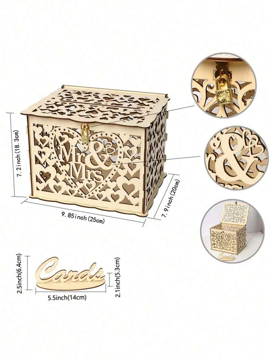1 Set Wood Wedding Card Box With Lock And Cards Sign, Card Box For ...