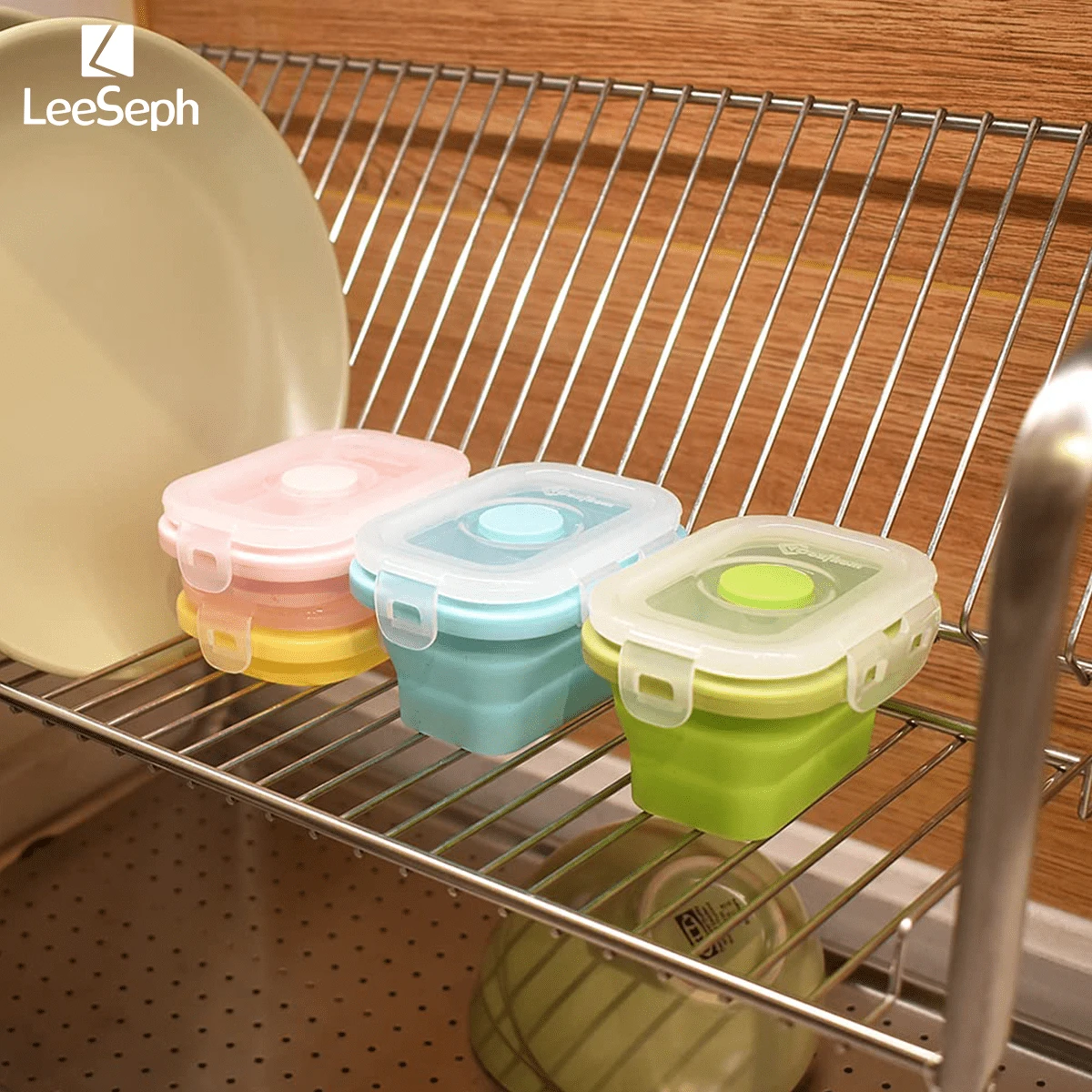4 Packs Collapsible Silicone Food Storage Container Set, Leakproof ...