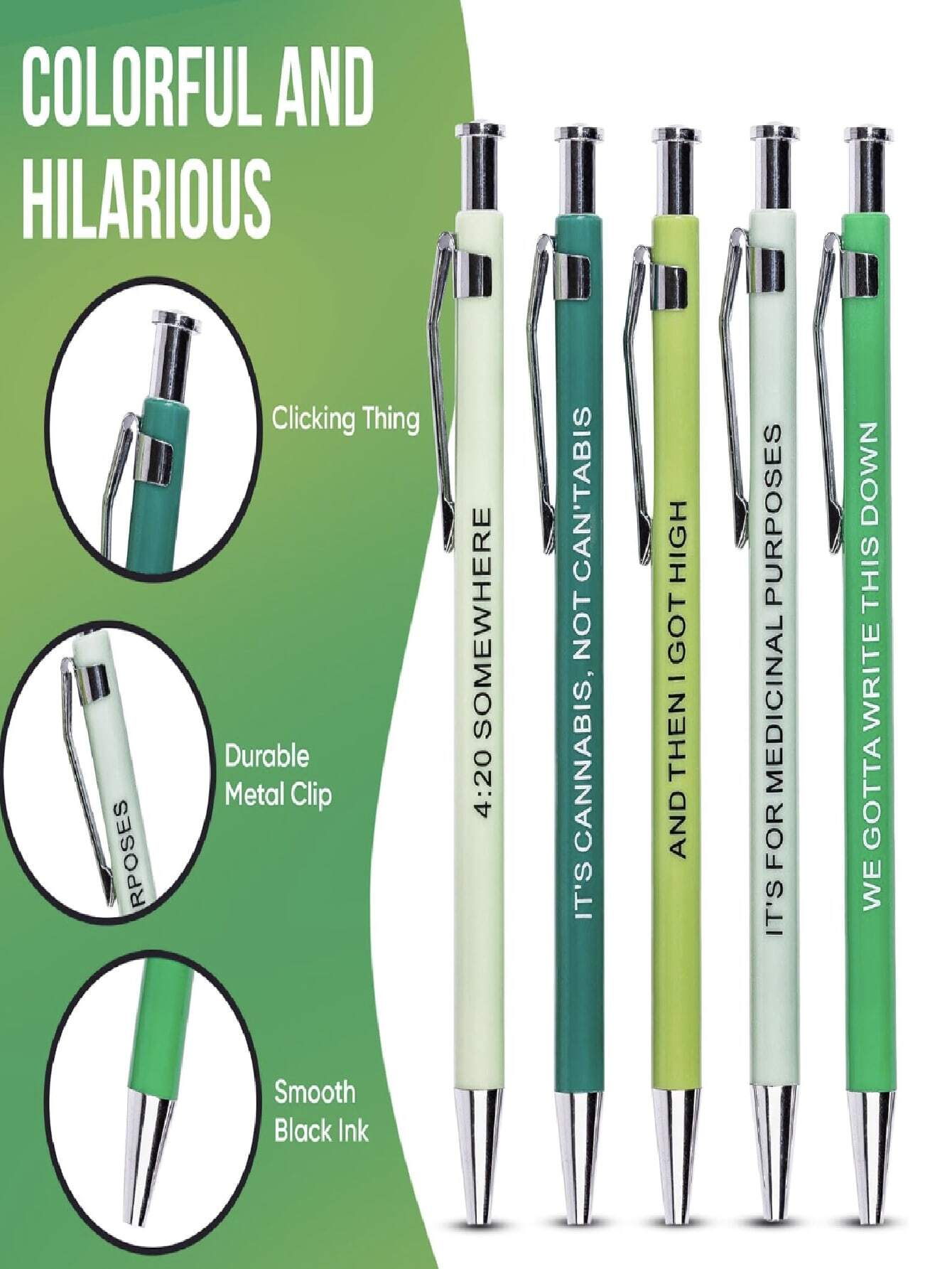 Funny Pot Pens, A Snarky Office Gag Gift, 5 Piece Set Of Ballpoint Pens ...