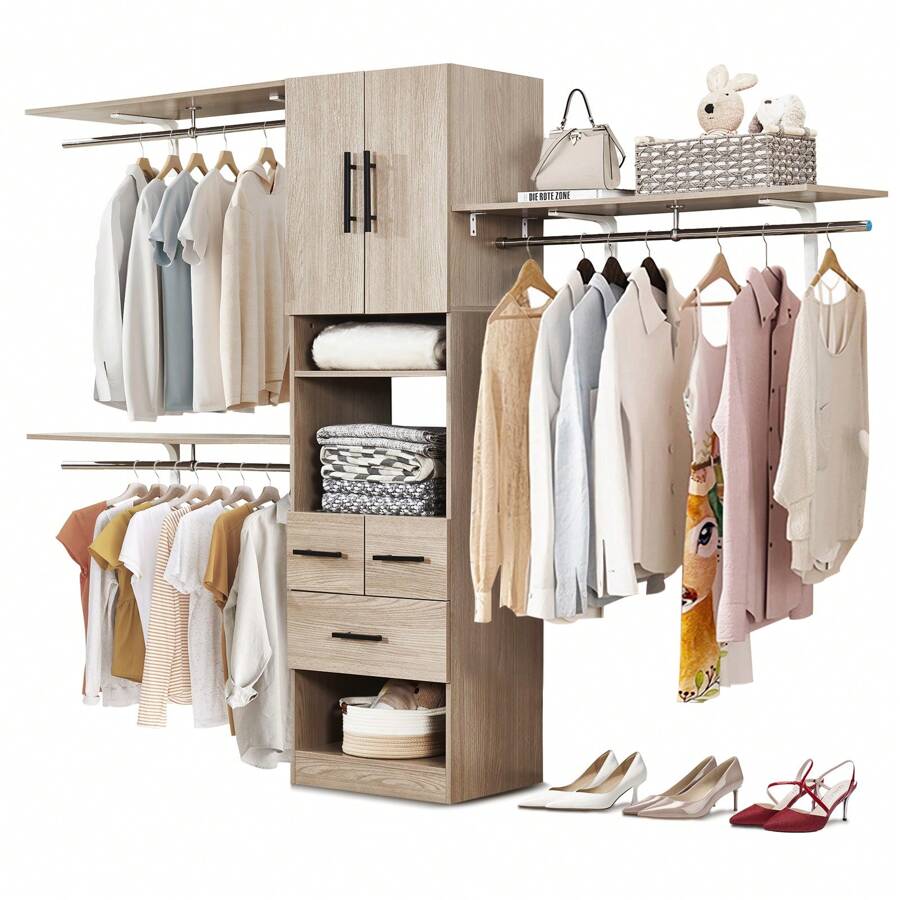 96IN Closet System, Upgraded Wood Closet Organizer Built-In Closet ...