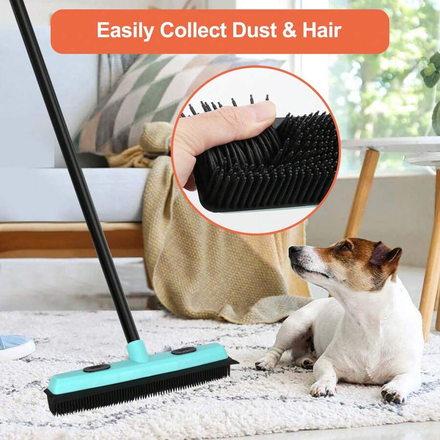 Rubber Broom Carpet Rake For Pet Hair Removal, Fur Remover Broom With ...