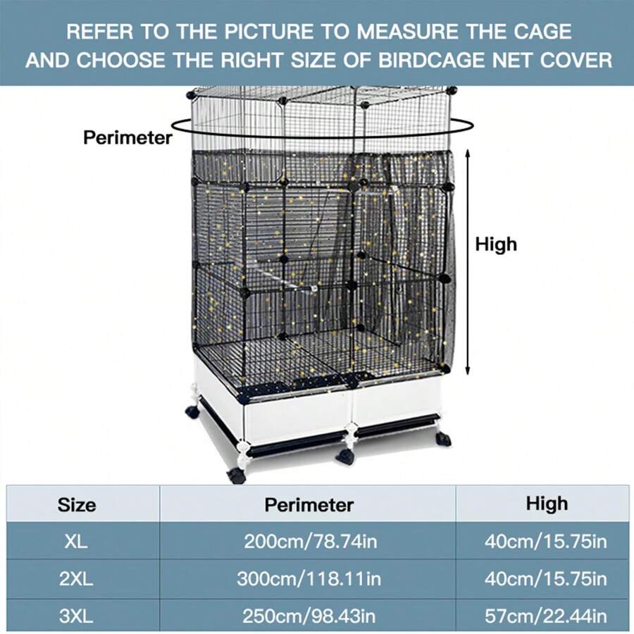 Large Birdcage Cover, Adjustable Soft Nylon Mesh Bird Cage Seed Guard ...