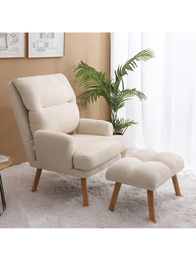 Accent Chair With Ottoman Set Fabric Armchair With Wood Legs And Adjustable Backrest Mid Century Modern Comfy Lounge Chair For Living Room Bedroom Reading Room And Study SHEIN USA