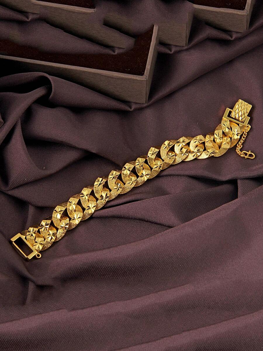 24K Gold Plated Men's Bracelet, Korean Chain Shiny Sand Car Flower Punk ...