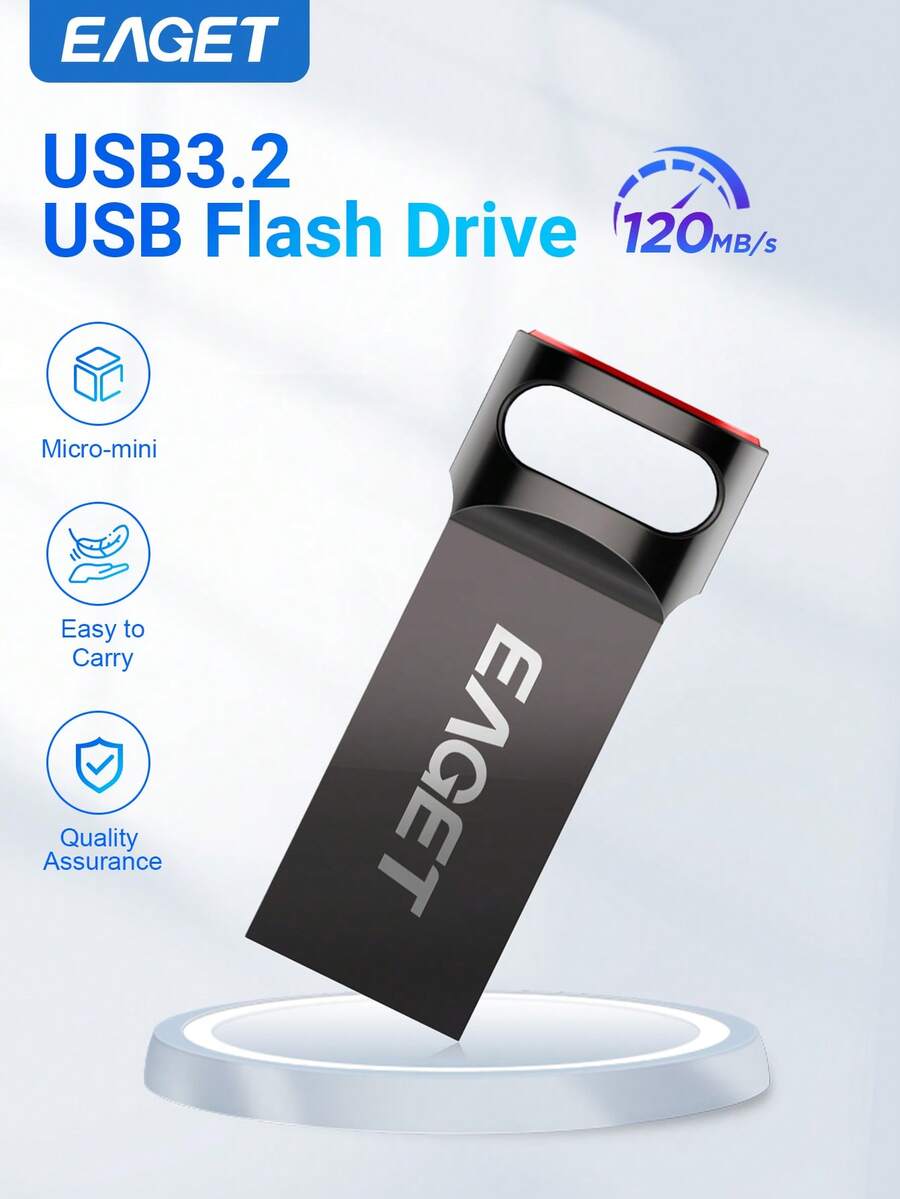 Unidade flash USB Eaget 128 GB 3.1, caixa de metal resistente de 120 MB ...