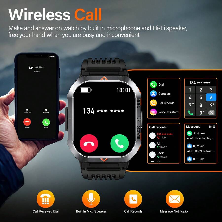 EIGIIS 3ATM Waterproof Smart Watch For Men With Flashlight 2.02'' Big ...