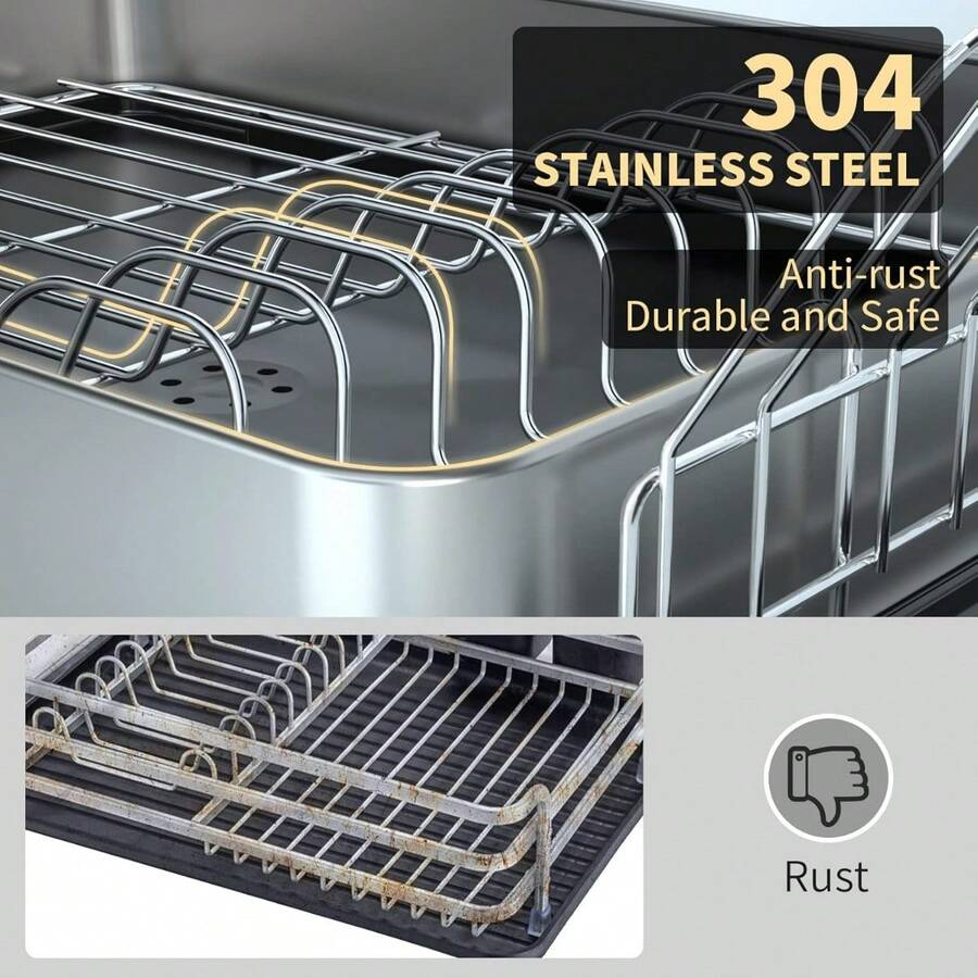 Dish Drying Rack, 2 Tier Stainless Steel Dish Rack With Drainboard And ...