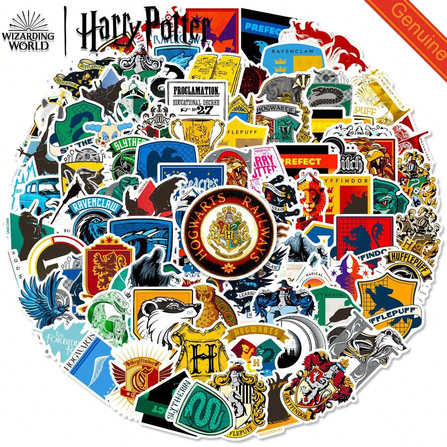 Harry Potter 100Pcs Hogwarts Four Great Colleges Badge Props Vinyl ...