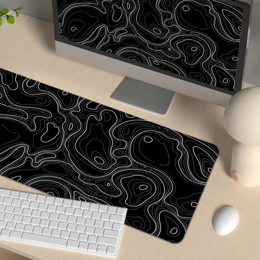 Black And White Mouse Pad, Topographic Map Large Gaming Mousepad ...