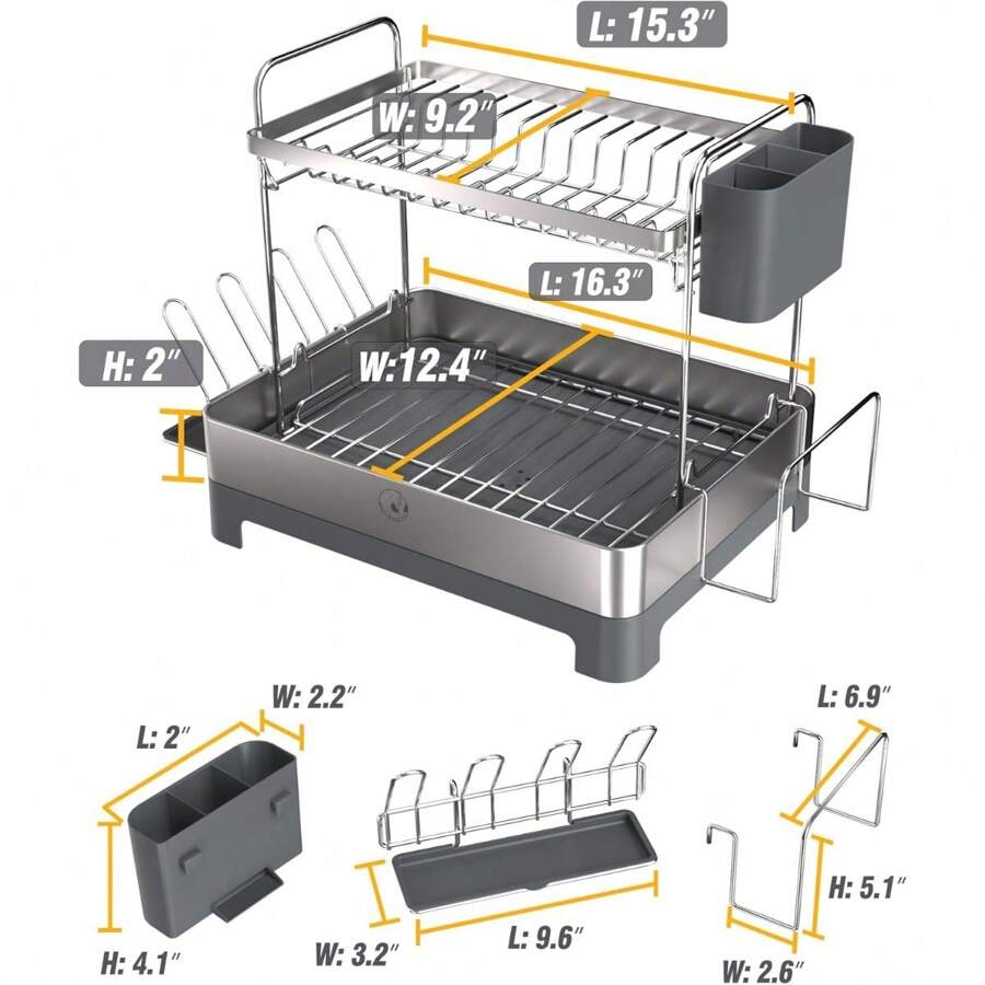 Dish Drying Rack, 2 Tier Stainless Steel Dish Rack With Drainboard And ...
