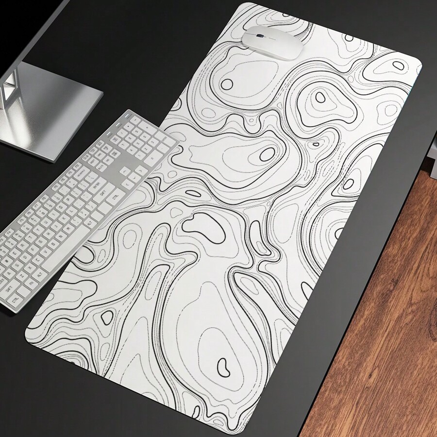 Black And White Mouse Pad, Topographic Map Large Gaming Mousepad ...