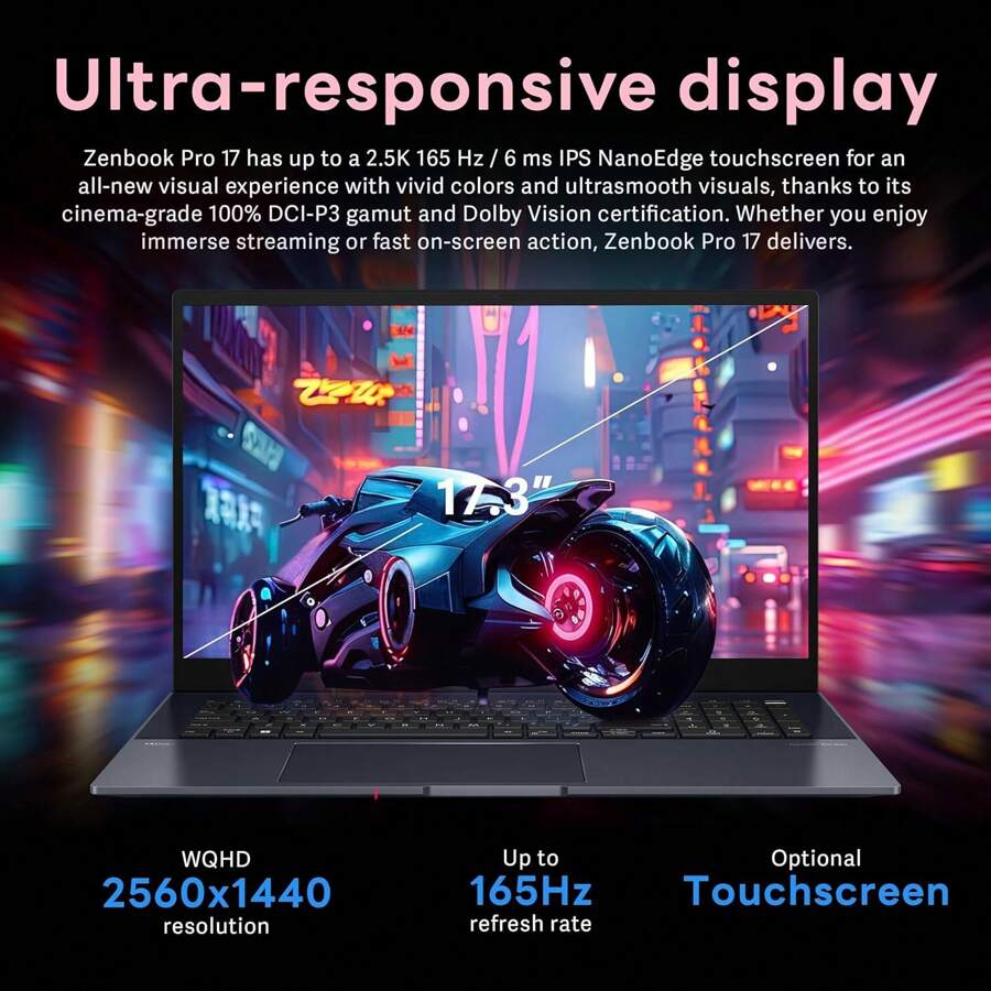 Asus Zenbook Pro 17 173 165hz Wqhd Touchscreen Laptop Amd Ryzen 7 6800h Nvidia Geforce Rtx