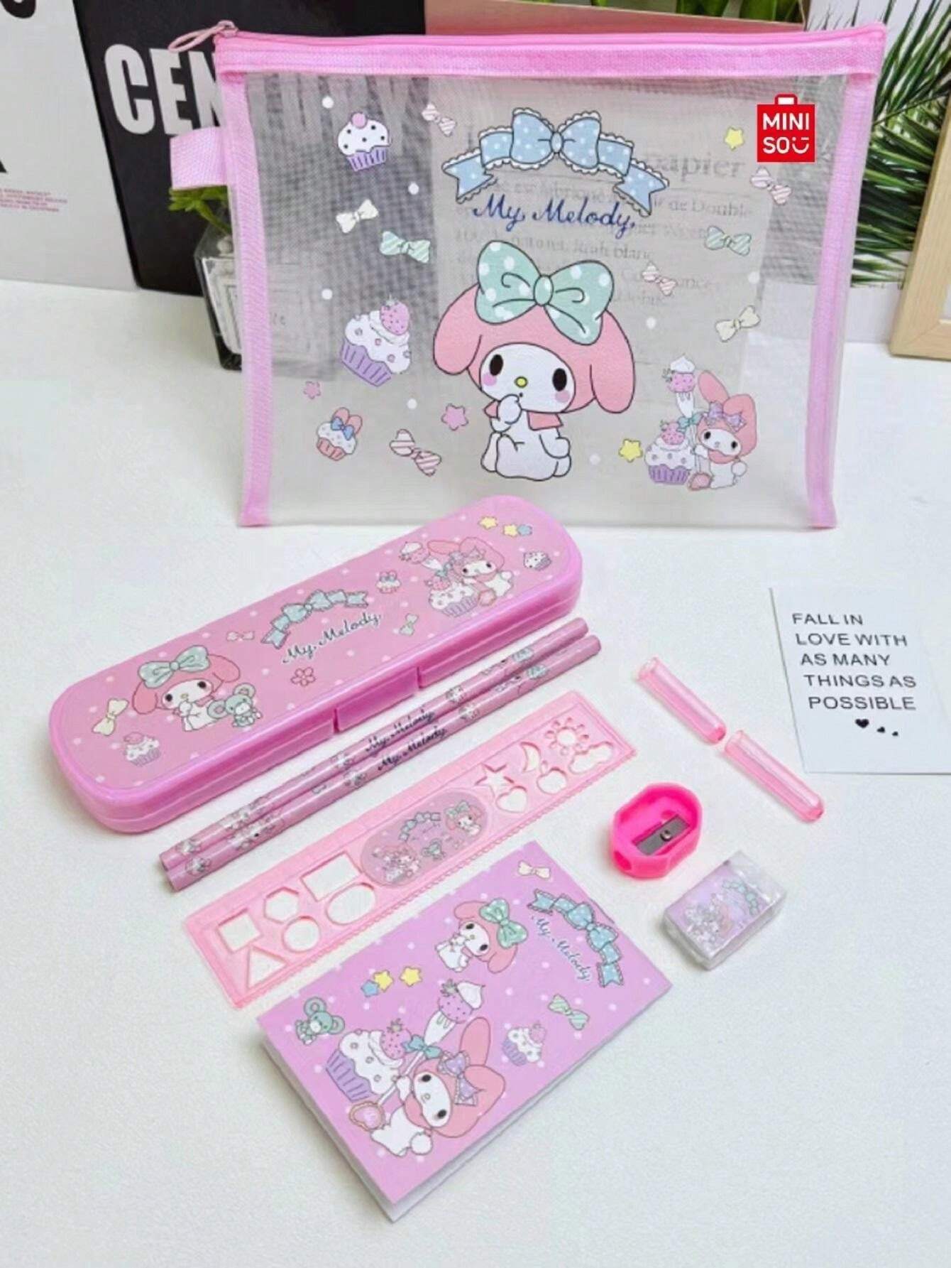 Student Cartoon Stationery Gift Set A5 Mesh File Bag Pen Case Pencil ...