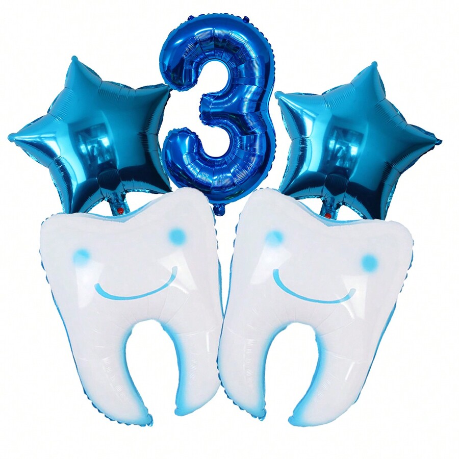 5pcs Large Smile Tooth Foil Balloons Blue Teeth Theme Birthday Party ...