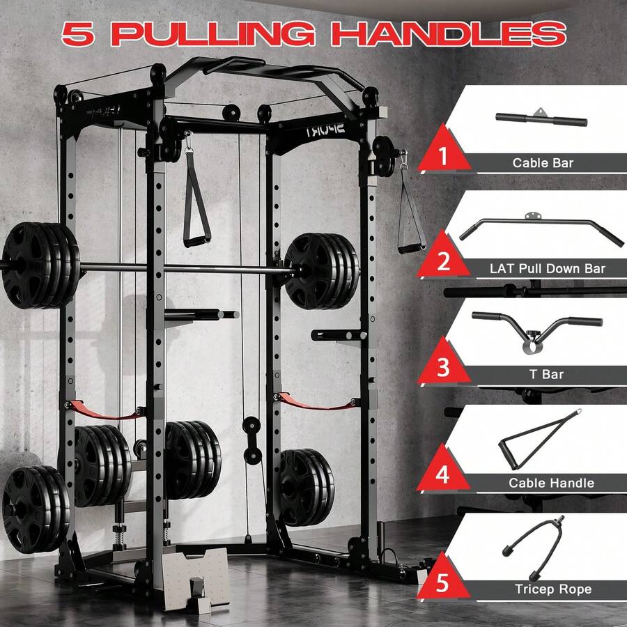 Power Cage, 1500LBS Power Rack With Cable Crossover System, Multi ...