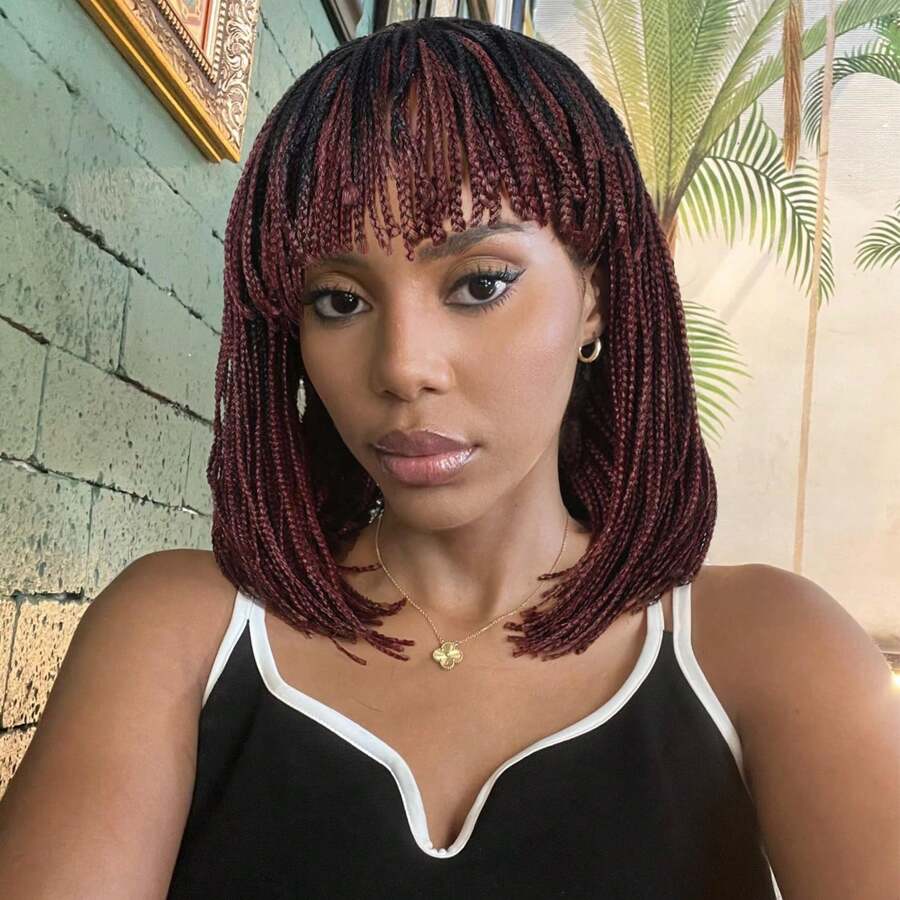 Braided Bob Wigs For Black Women Short Box Braid Wig With Bangs Afro ...