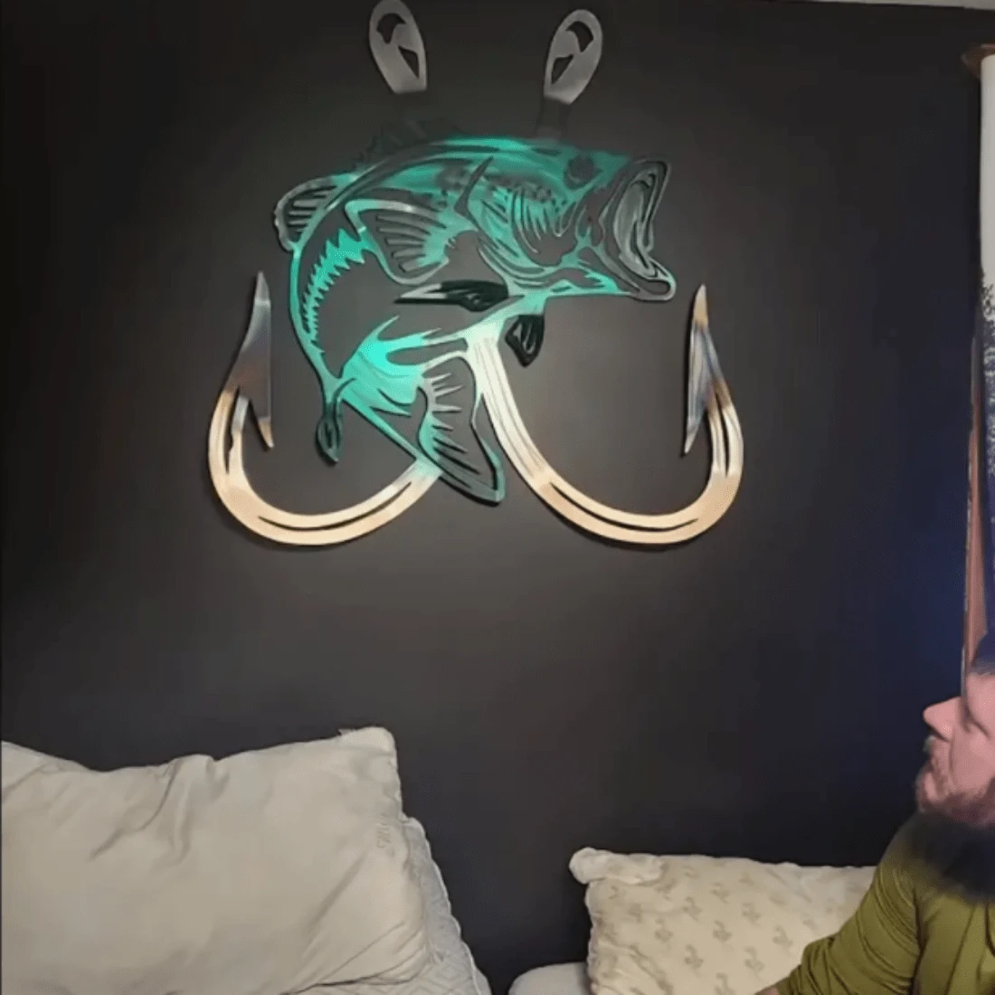 Elegant Metal Bass Fish Wall Art With Hooks - Perfect For Living Room ...