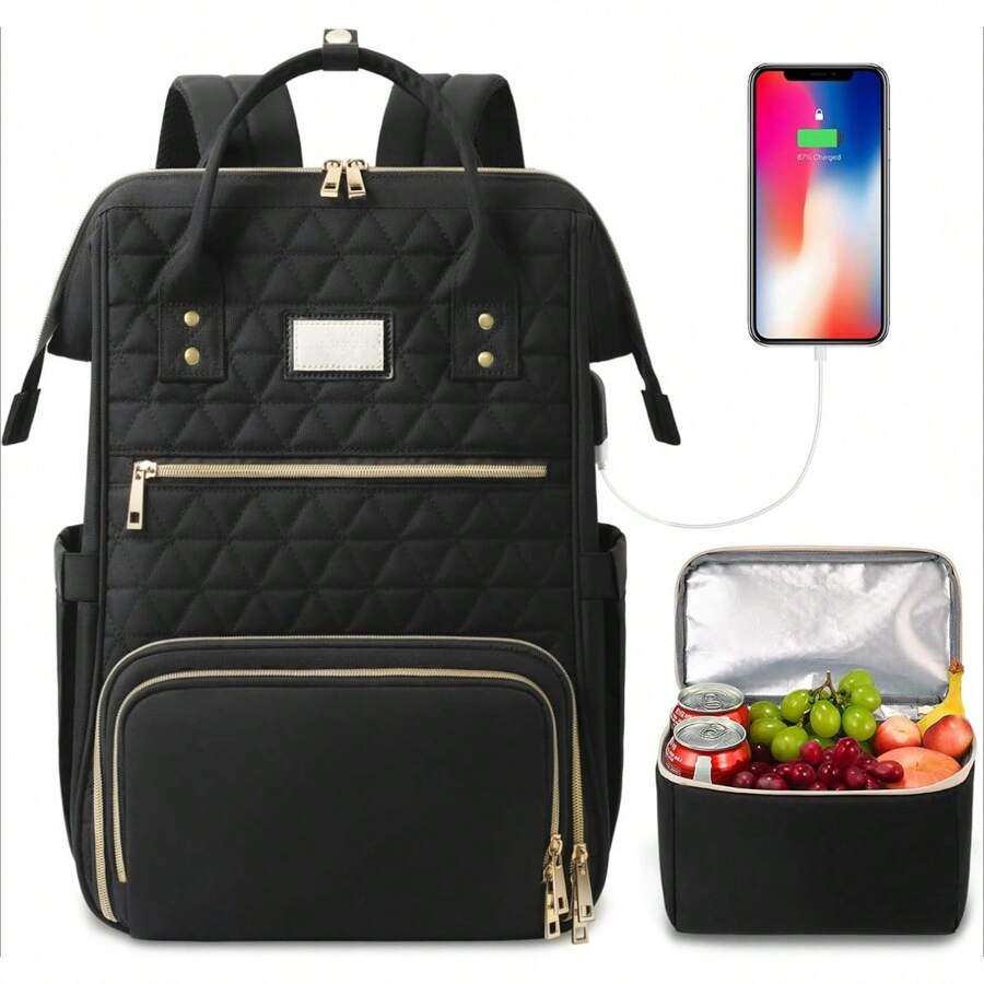 Lunch Backpack For Women, 15.6 Inch Laptop Backpack With USB Port ...