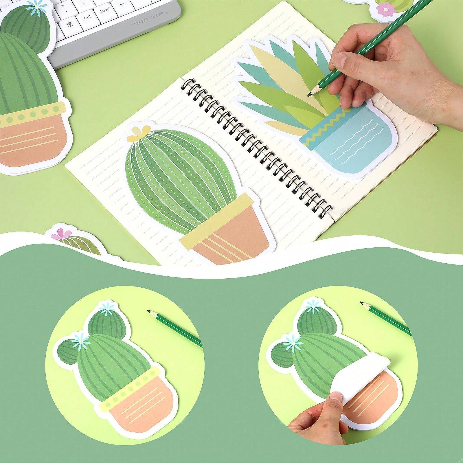 6 Pack Cute Cactus Sticky Notes, Succulent Plants Self Stick Notepads ...