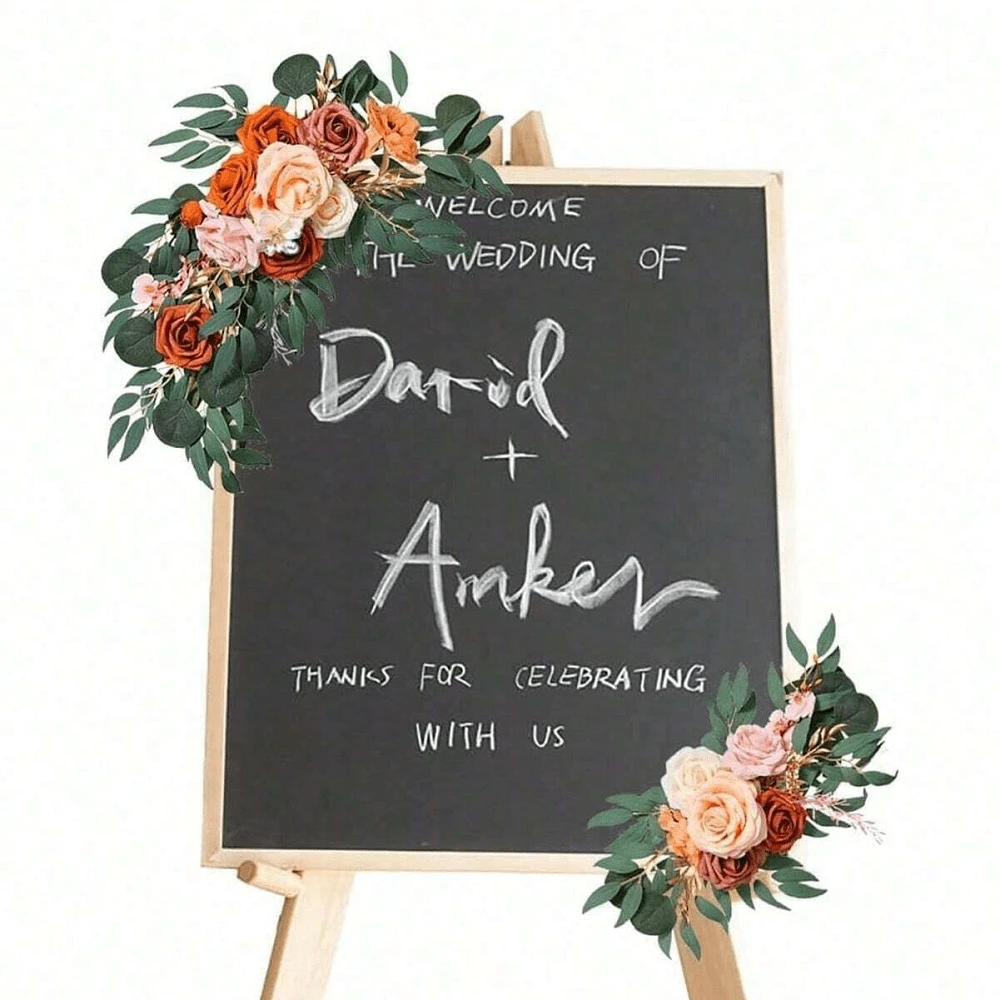 Artificial Wedding Arch Flowers Kit, Set Of 2 Faux Rose Flower Swags ...