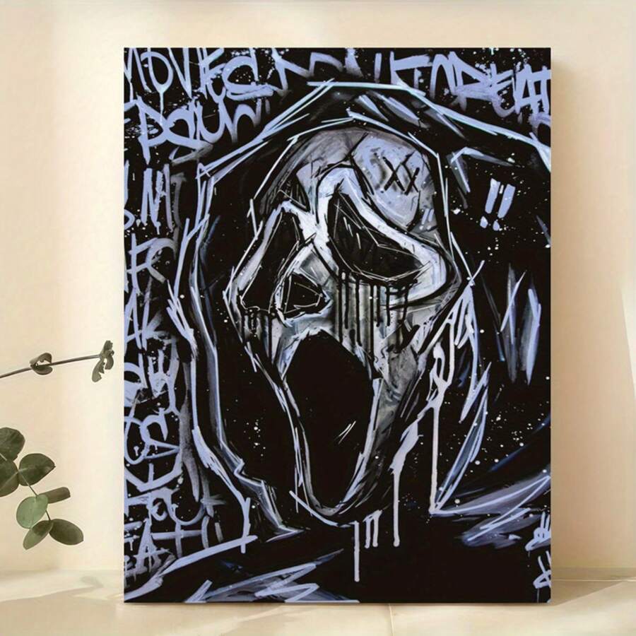 Ghostface Canvas Art Print, Modern Decorative Pop Art Style Black And ...