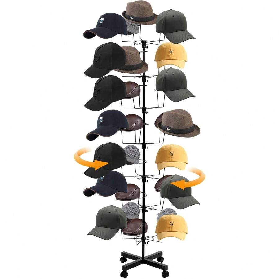 7-Tier Rotating Hat Display Rack, 35 Hooks Metal Freestanding Retail ...