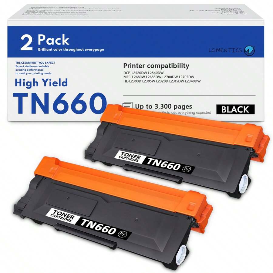 High Yield TN-660 TN660 Black Toner Cartridge 2 Pack Replacement For ...