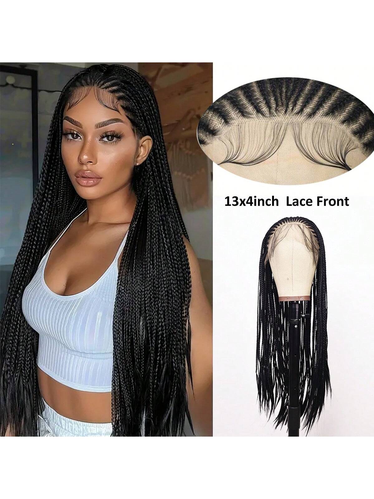 Synthetic Wig 13*4 Heat-Resistant And Breathable Box Braided Lace Front ...