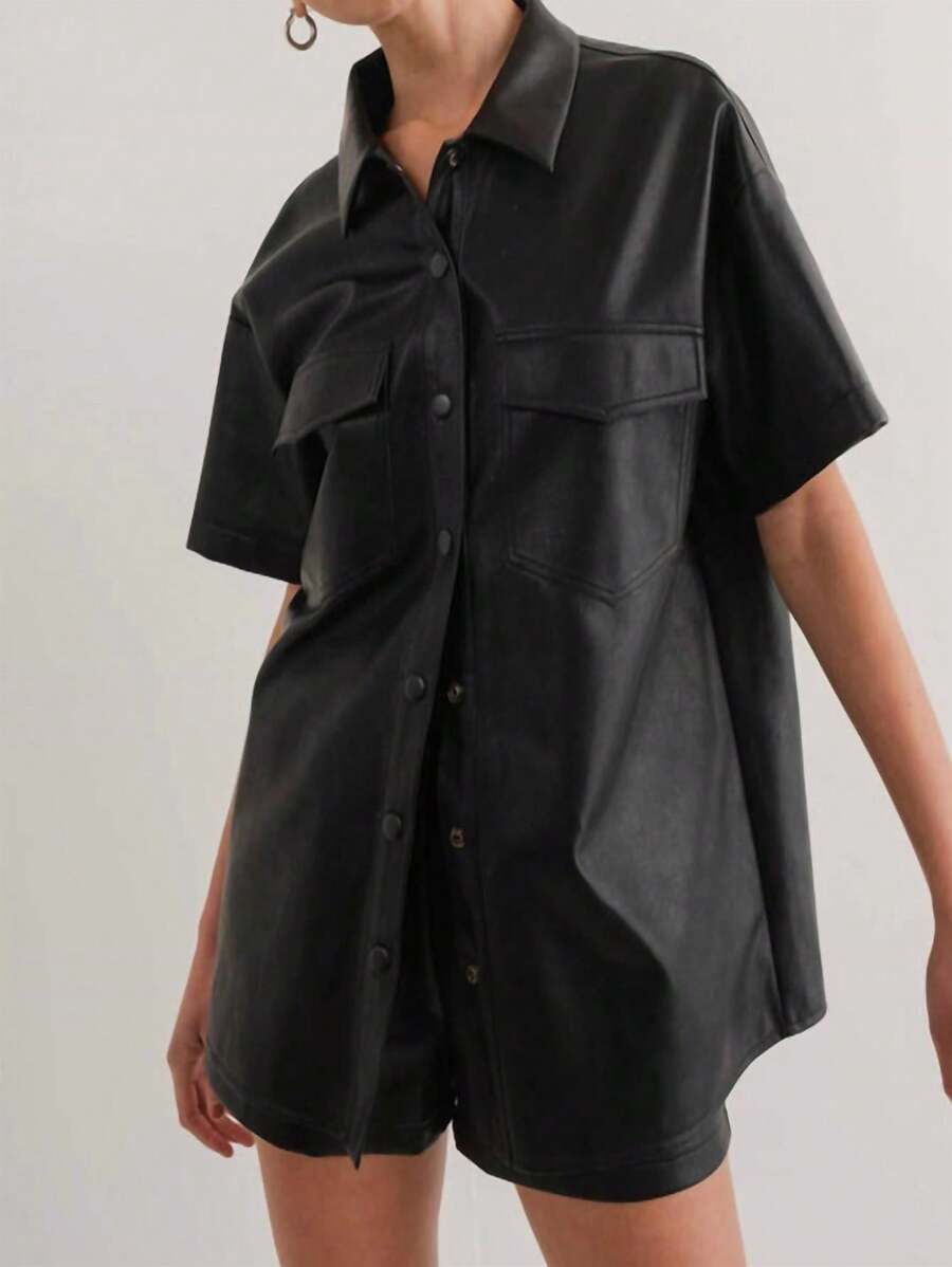 Pretty Garbage Oversized Vegan Leather Shirt | SHEIN USA