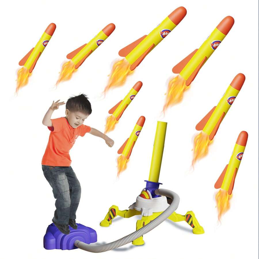 Lanzador de cohetes para niños, 8 cohetes - Lanza hasta 120+ft, juegos ...