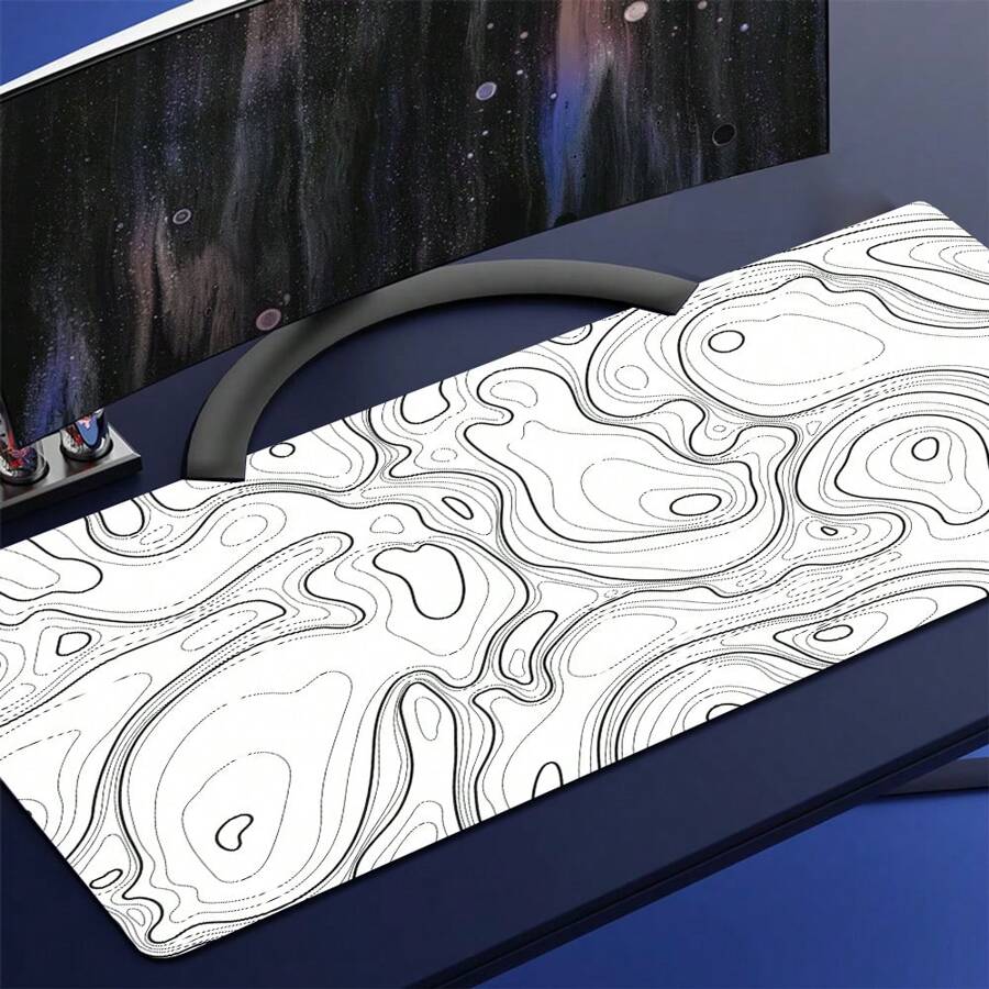 Black And White Mouse Pad, Topographic Map Large Gaming Mousepad ...