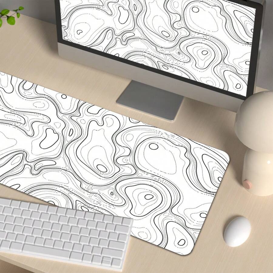 Black And White Mouse Pad, Topographic Map Large Gaming Mousepad ...
