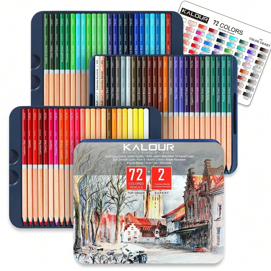 KALOUR 72 Colors Artists Colored Pencils Set, Oil-Based Soft Core ...