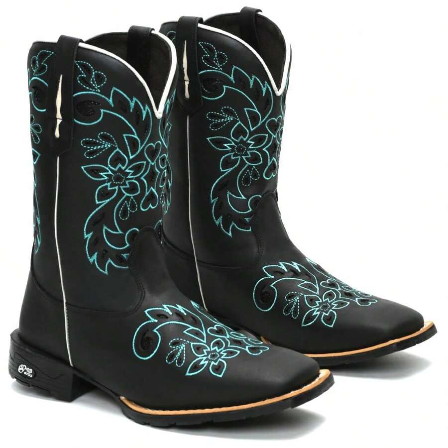 Bota Texana Feminina Couro Country Glitter Bordada Western Lançamento ...