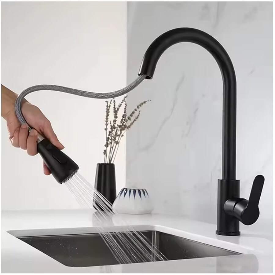 Black Sprayer Kitchen Faucet, Single Handle Pull-Out Kitchen Sink Mixer ...