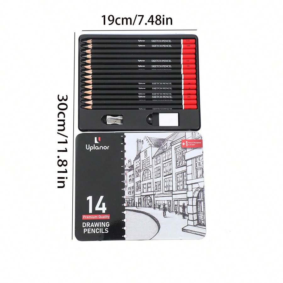 1box 14pcs Sketching Pencil Set, 6H-12B Drawing Charcoal Pencils With Sharpener & Eraser, For ...