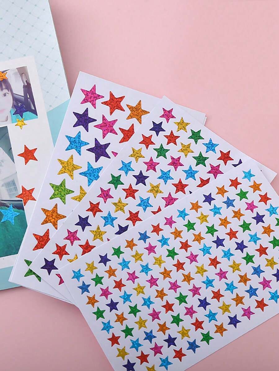 5 Sheets Laser Shiny Sparkle Star Stickers, 3 Size For Choose,Water ...