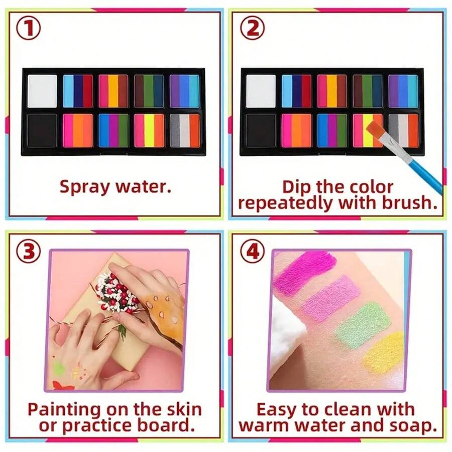 10-Color Tri-Tone Professional Face & Body Painting Set With Mixing ...