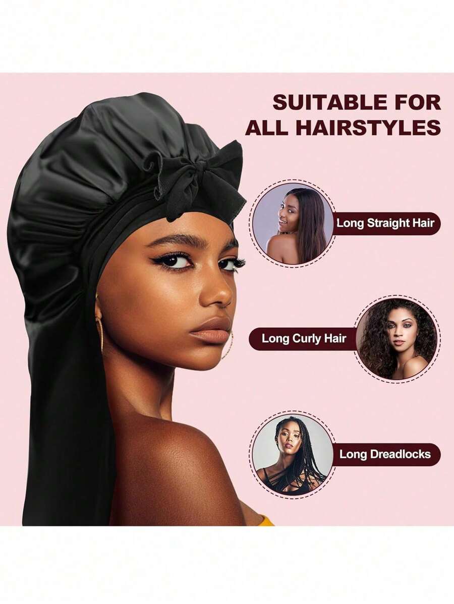 Long Satin Braid Bonnet For Women Silk Bonnet For Sleeping Sleep Cap ...