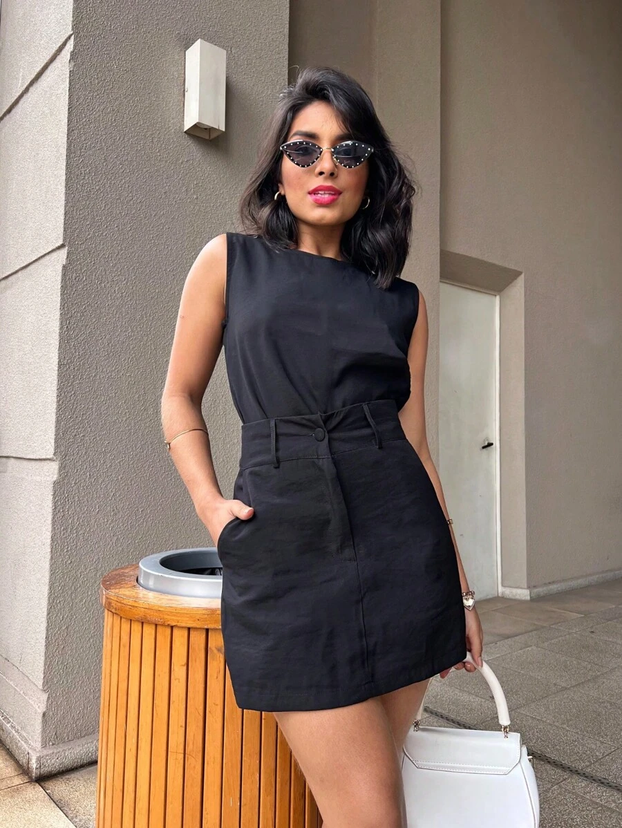 J.Q.N Fashion conjunto tecido de marrant | SHEIN Brasil